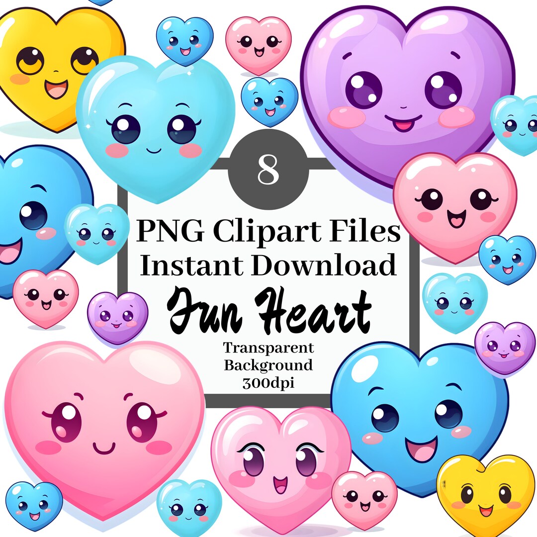 Fun Heart Clipart Bundle Set of 8 Clipart Files Kawaii Hearts Cute ...