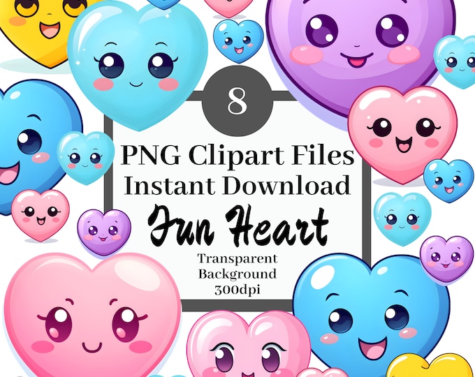 Kawaii Heart Clipart, Cute Hearts Clip Art Valentine Love Funny Happy ...