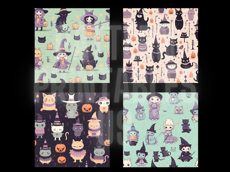 Witches & Cats Digital Paper, Printable Background, Scrapbook Papers ...