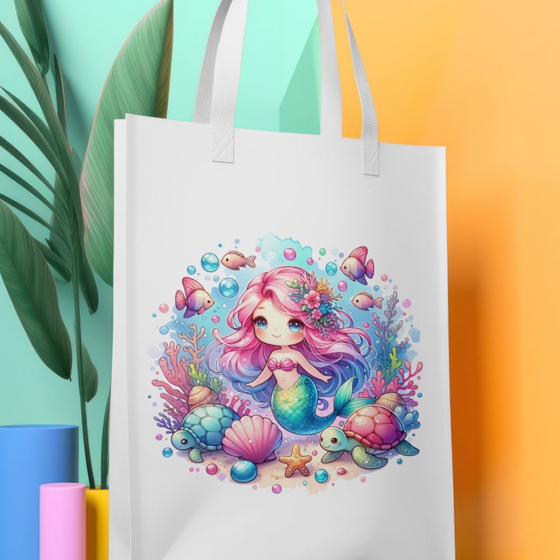 Cute Mermaids Clipart Bundle Set of 8 PNG Transparent Background Files ...