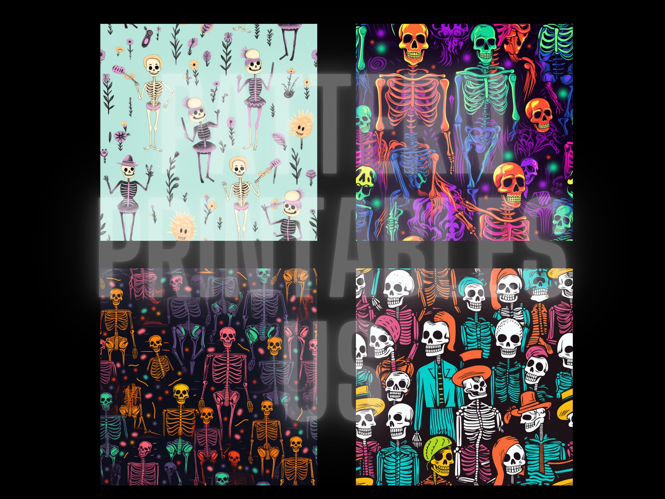 Skeletons Digital Paper, Printable Background, Scrapbook Papers, 12x12 ...