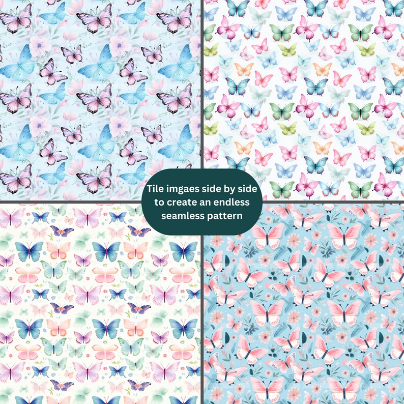 Pastel Butterflies Printable Background Scrapbook Papers 12x12 Seamless ...