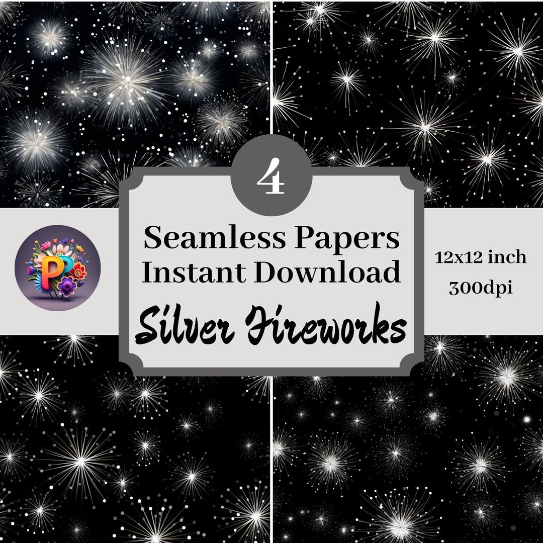 Silver Fireworks Digital Paper, Printable Background Scrapbook Papers ...