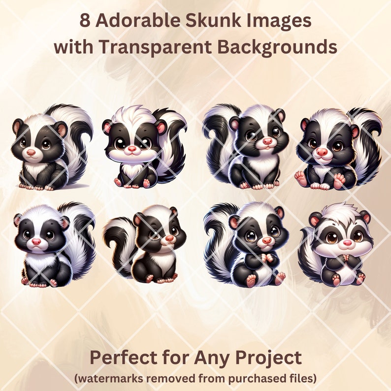 Cute Baby Skunks Clipart Bundle Set of 8 Clipart Files Cartoon Animal ...
