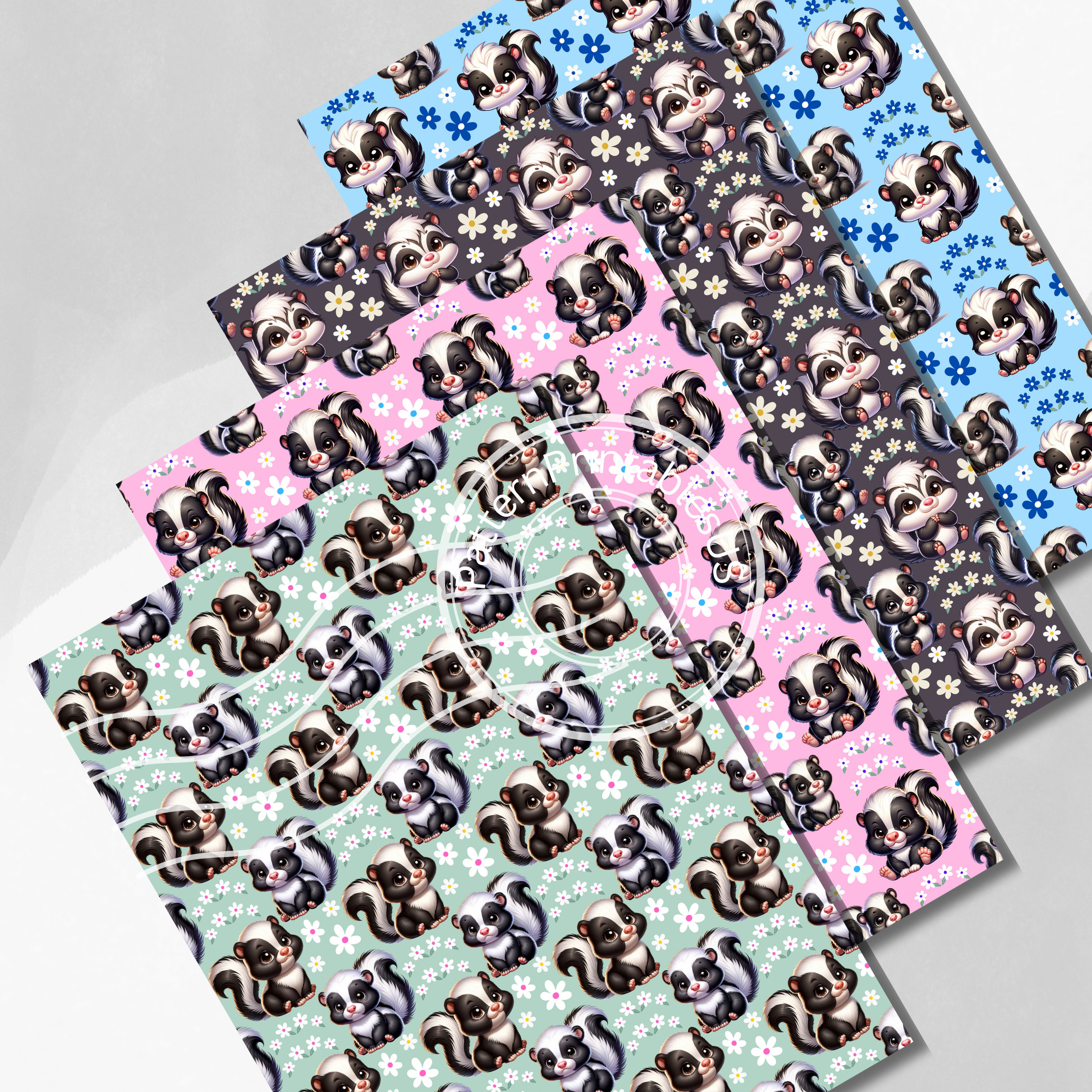 Cute Baby Skunks 8.5x11 Repeat Pattern Digital Paper Printable ...