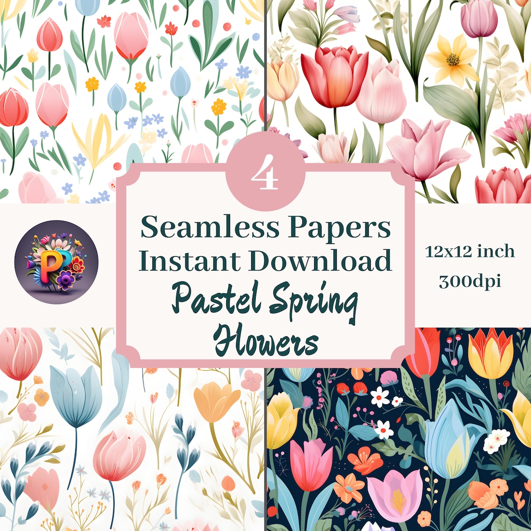 Pastel Spring Flowers Printable Background Scrapbook Papers 12x12 ...