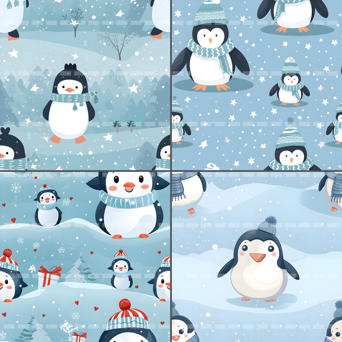 Cute Penguins Digital Paper, Printable Background, Scrapbook Papers ...