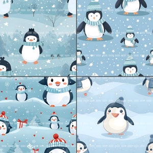 Cute Penguins Digital Paper, Printable Background, Scrapbook Papers ...