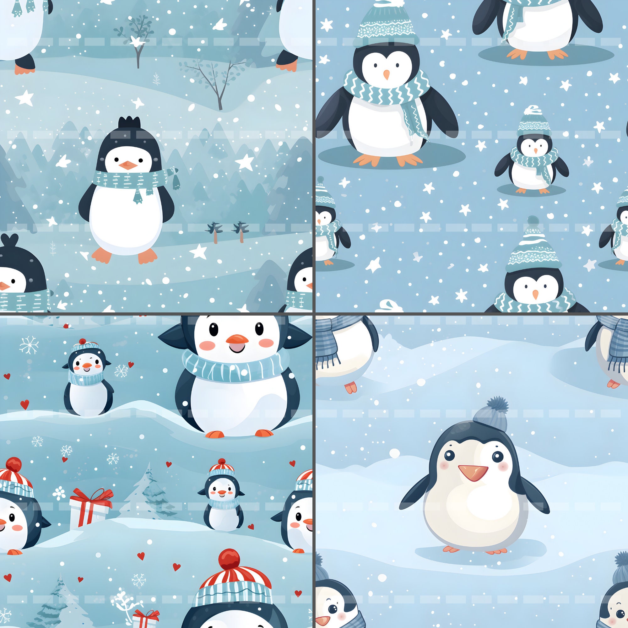 Cute Penguins Digital Paper, Printable Background, Scrapbook Papers ...
