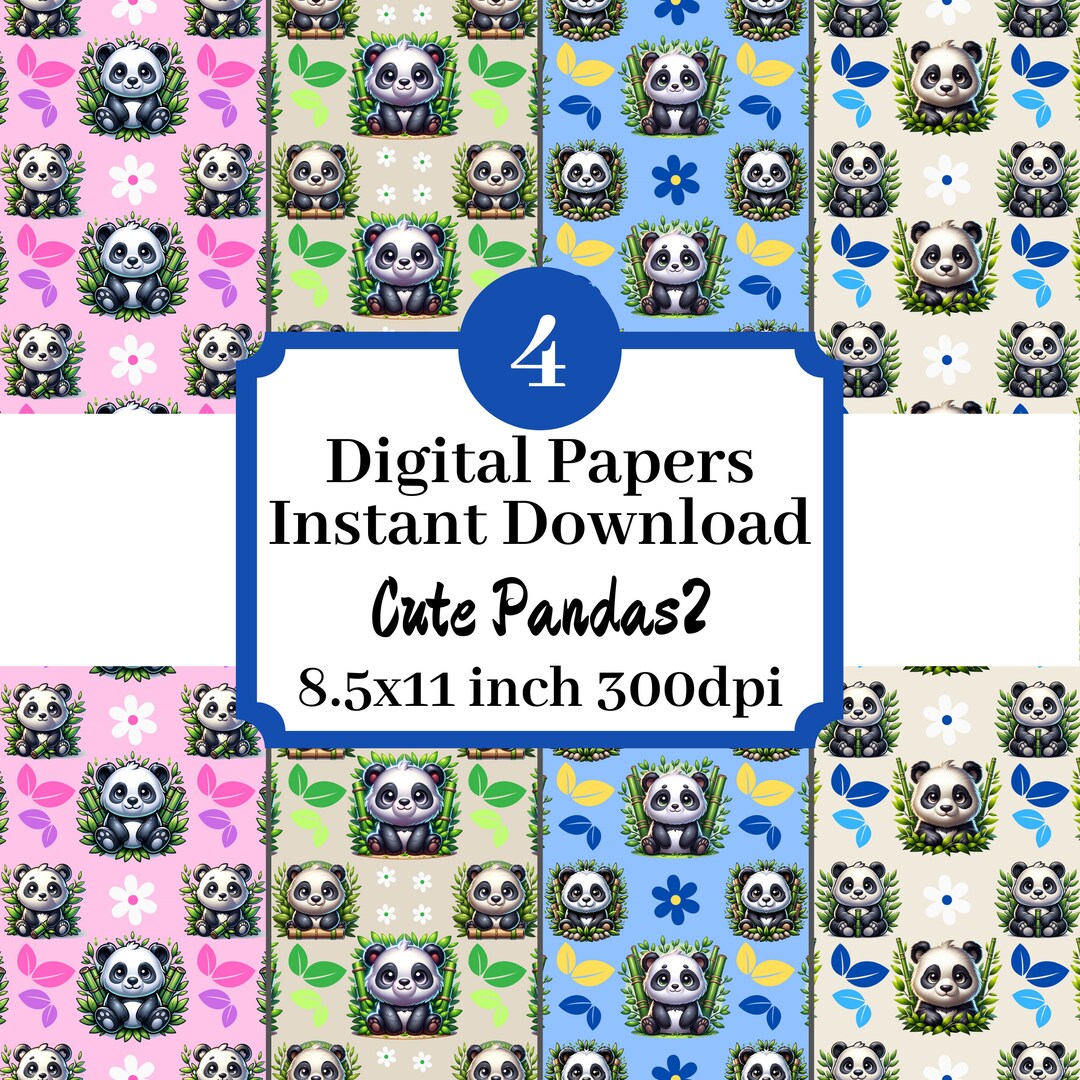 Cute Pandas #2 8.5x11 Repeat Pattern Digital Paper Printable Background ...