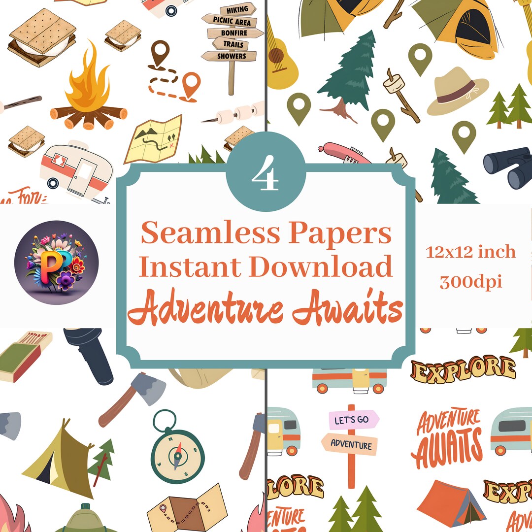 Adventure Awaits Printable Background Scrapbook Papers 12x12 Seamless ...