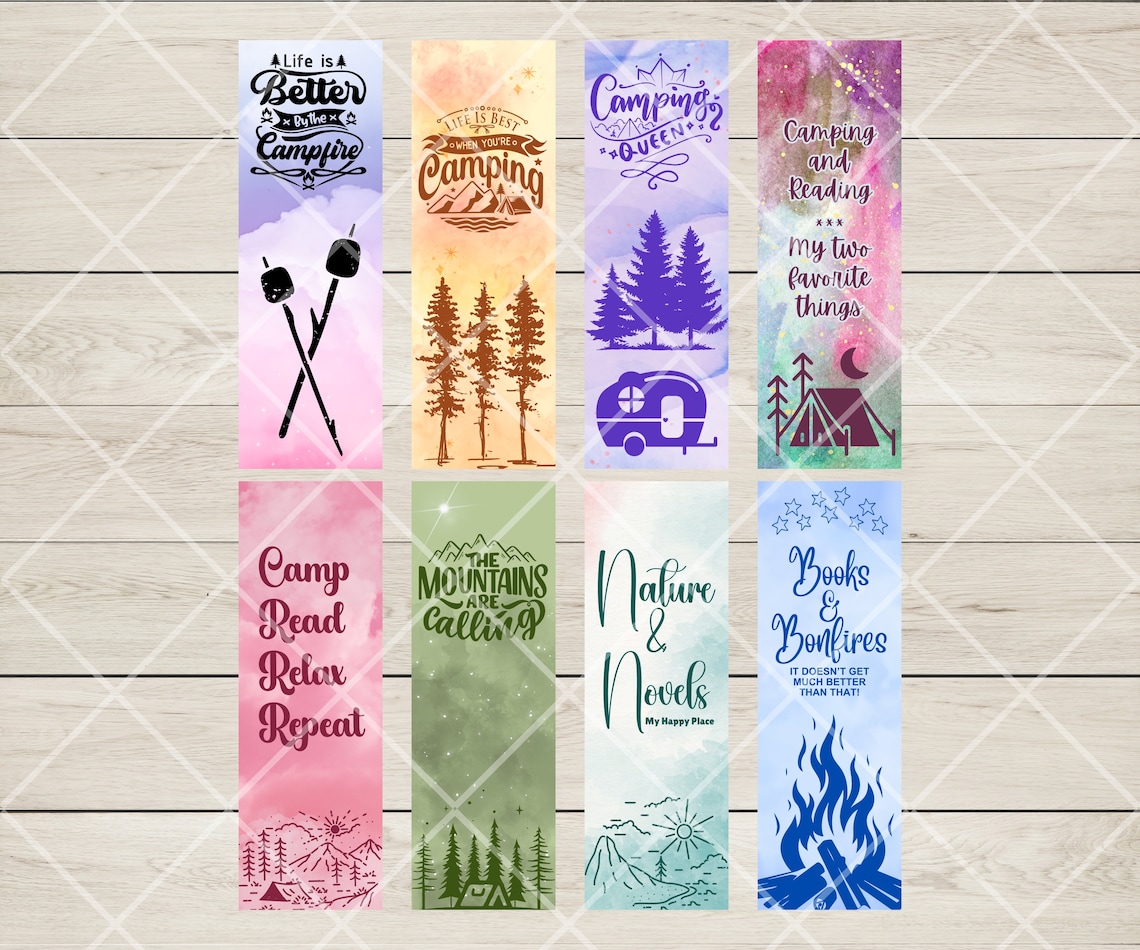 Camping Printable Bookmarks Set of 8 Digital Download 11x8.5 PDF and ...