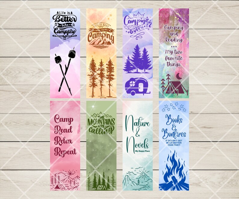 Camping Printable Bookmarks Set of 8 Digital Download 11x8.5 PDF and ...