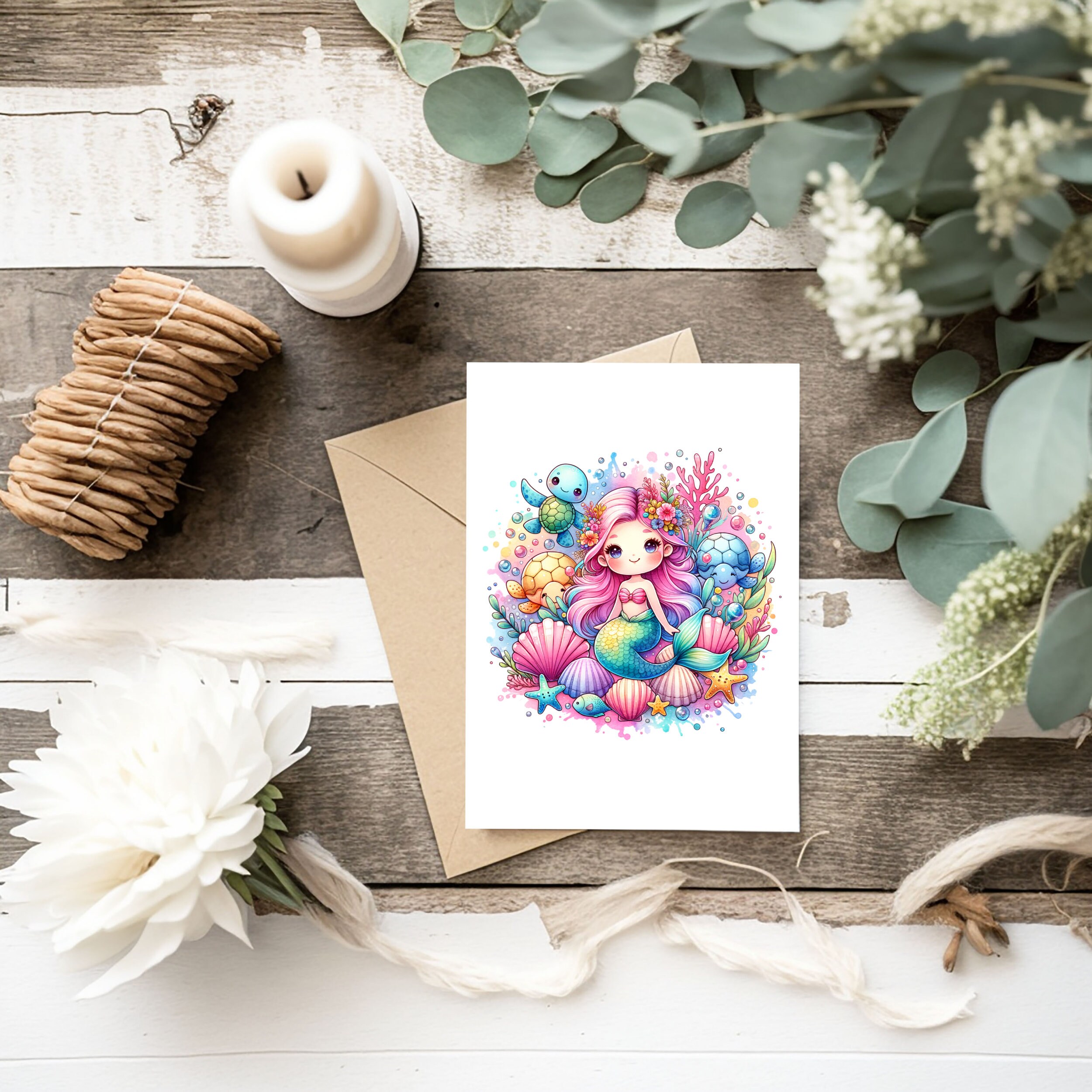 Cute Mermaids Clipart Bundle Set of 8 PNG Transparent Background Files ...