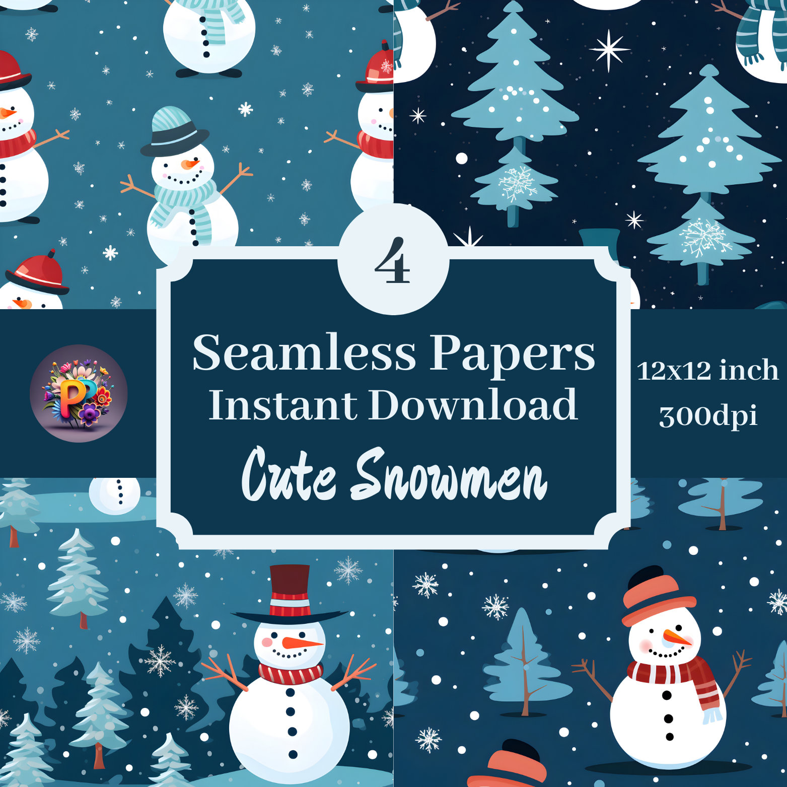 Cute Snowmen Digital Paper, Printable Background, Scrapbook Papers ...