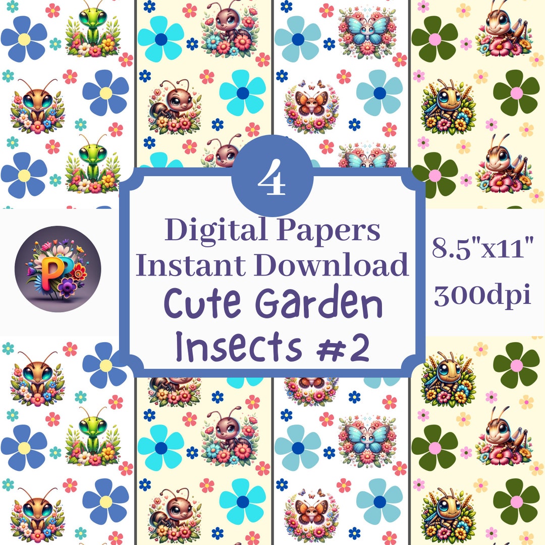 Cute Garden Insects 8.5x11 Digital Paper, Printable Background ...