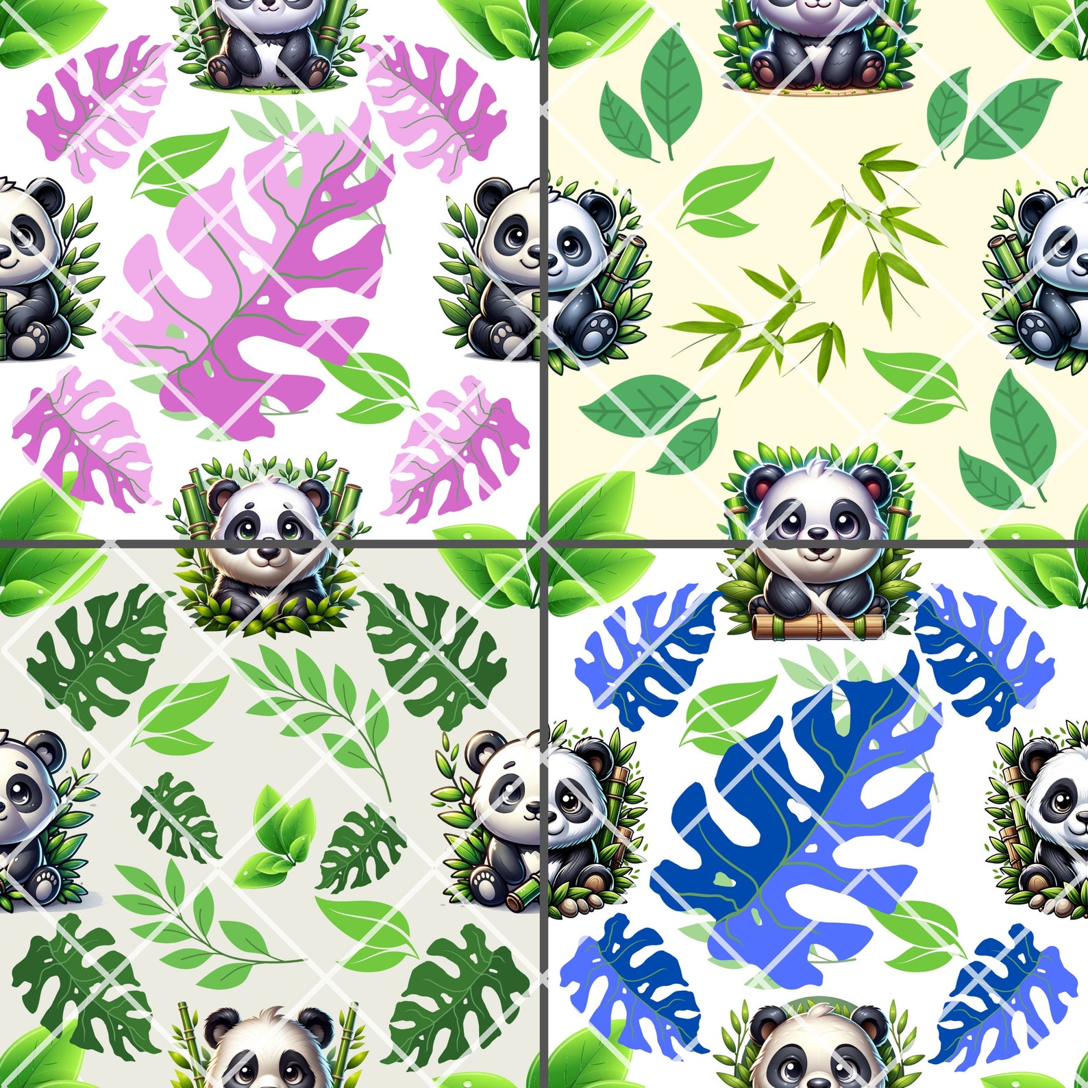 Cute Pandas 12x12 Seamless Pattern Digital Paper Printable Background ...