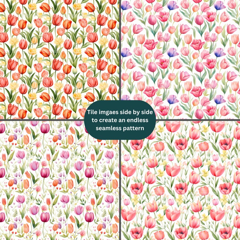Watercolor Tulips Printable Background Scrapbook Papers 12x12 Seamless ...