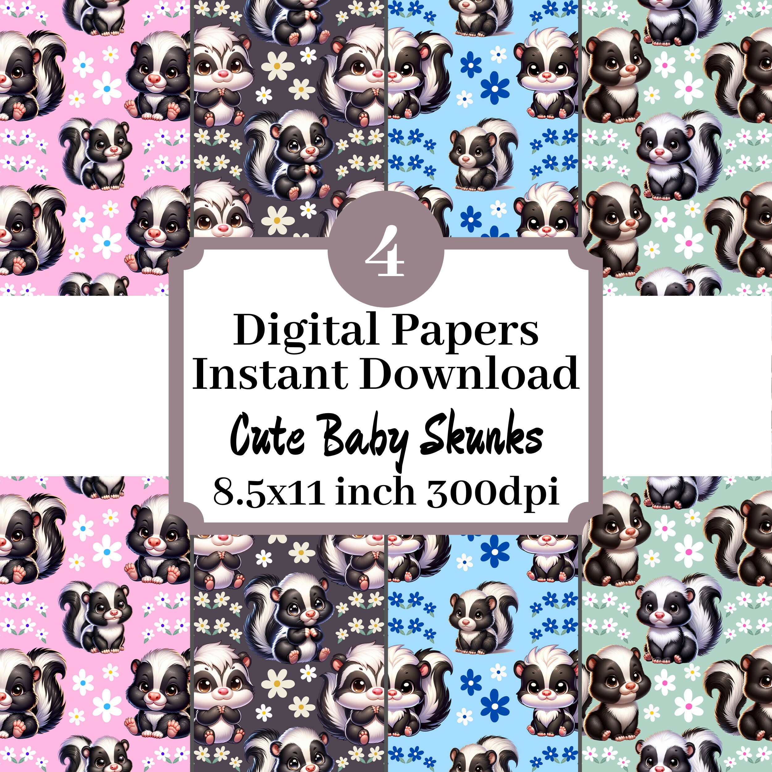 Cute Baby Skunks 8.5x11 Repeat Pattern Digital Paper Printable ...