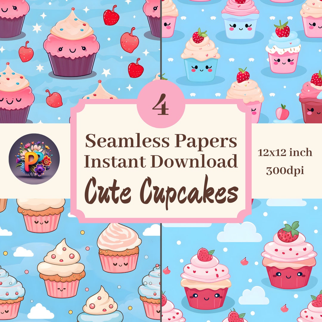 Cute Cupcakes Printable Background Scrapbook Papers, 12x12 Seamless ...