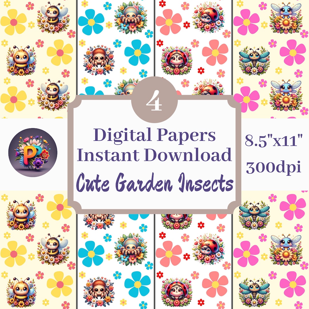 Cute Garden Insects 8.5x11 Digital Paper, Printable Background ...
