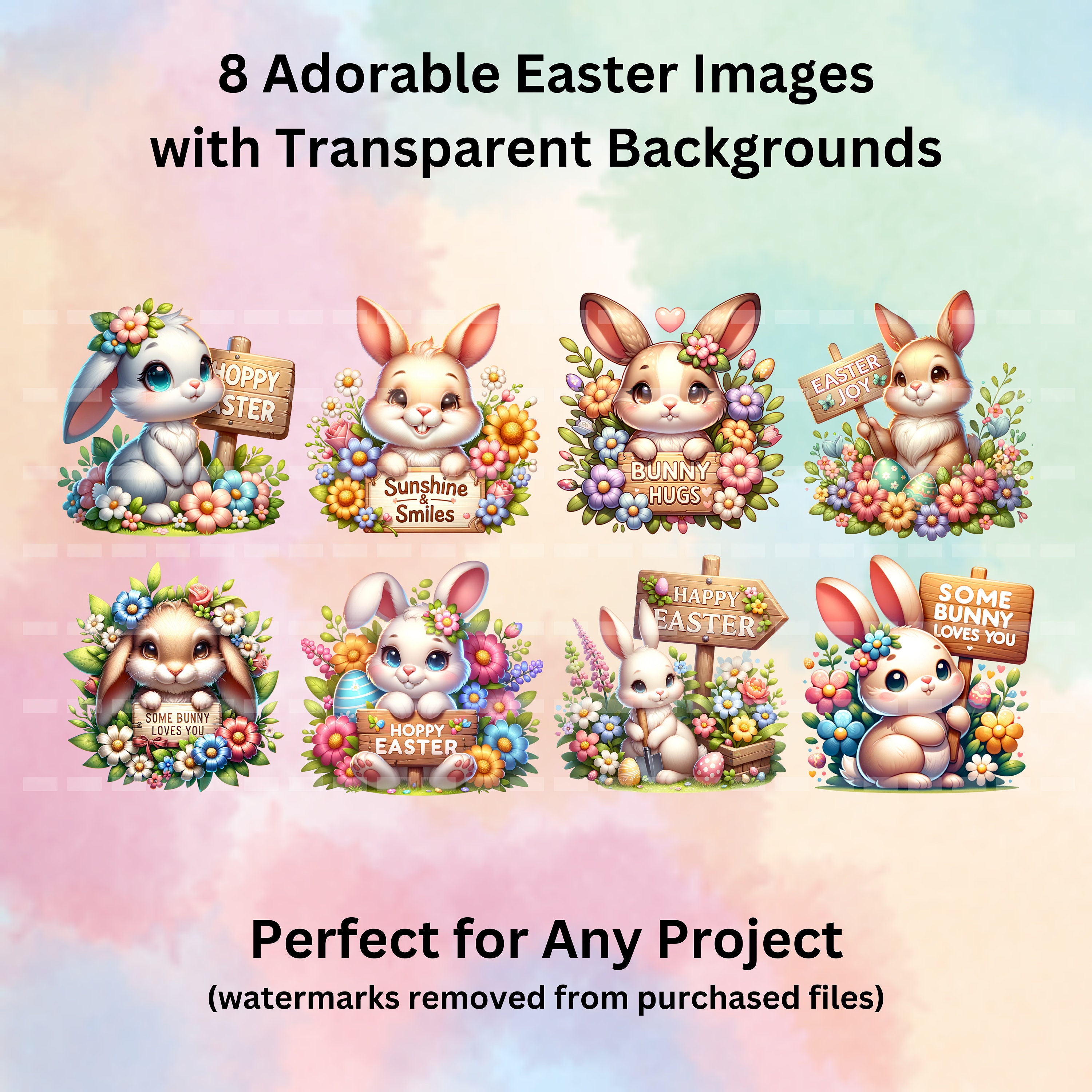 Hoppy Easter Clipart Set of 8 Clipart PNG Files Kawaii Cute Easter ...