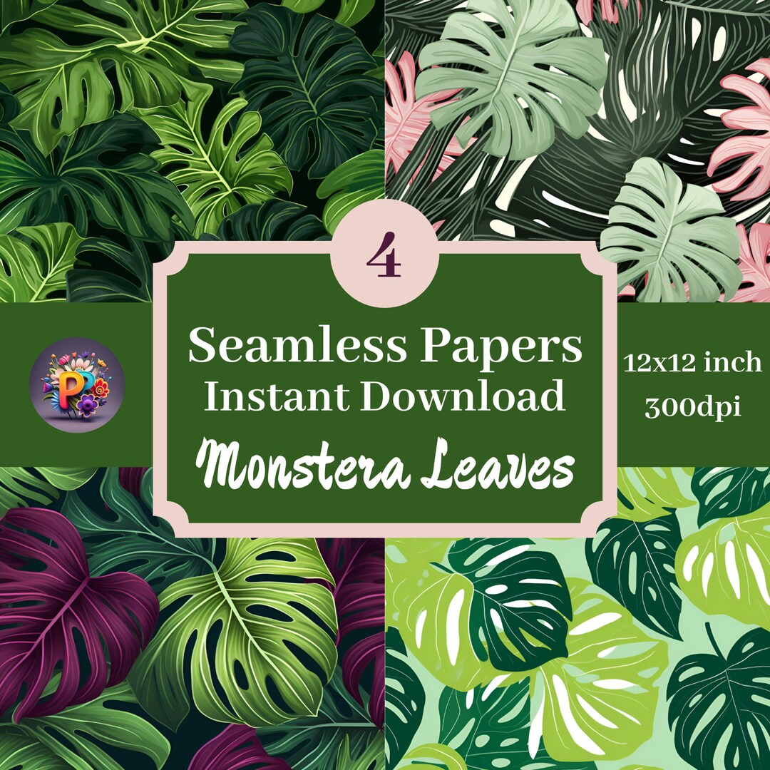 Monstera Leaves Printable Background Scrapbook Papers, 12x12 Seamless ...
