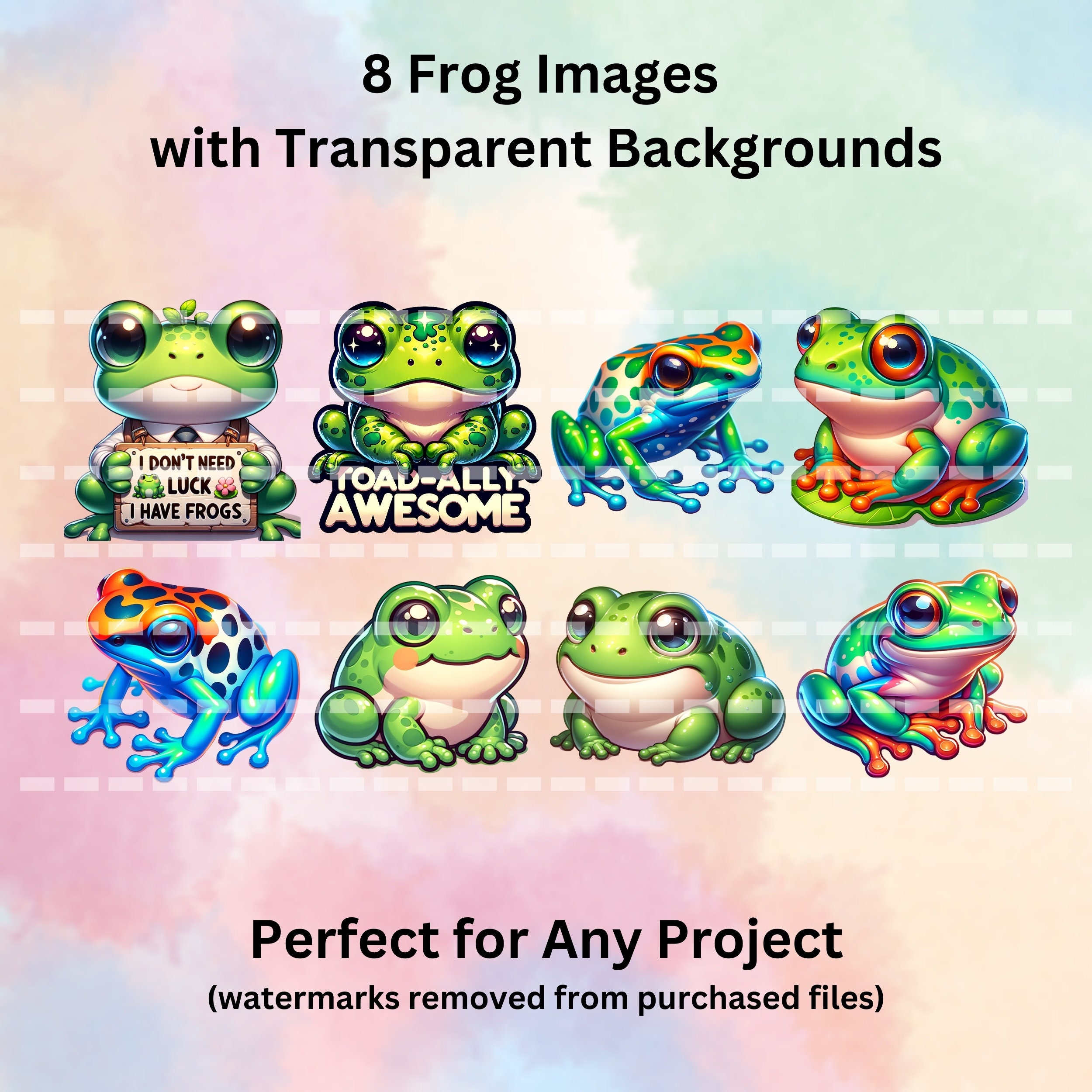 Toad-ally Awesome Frogs Set of 8 Clipart PNG Files Transparent ...