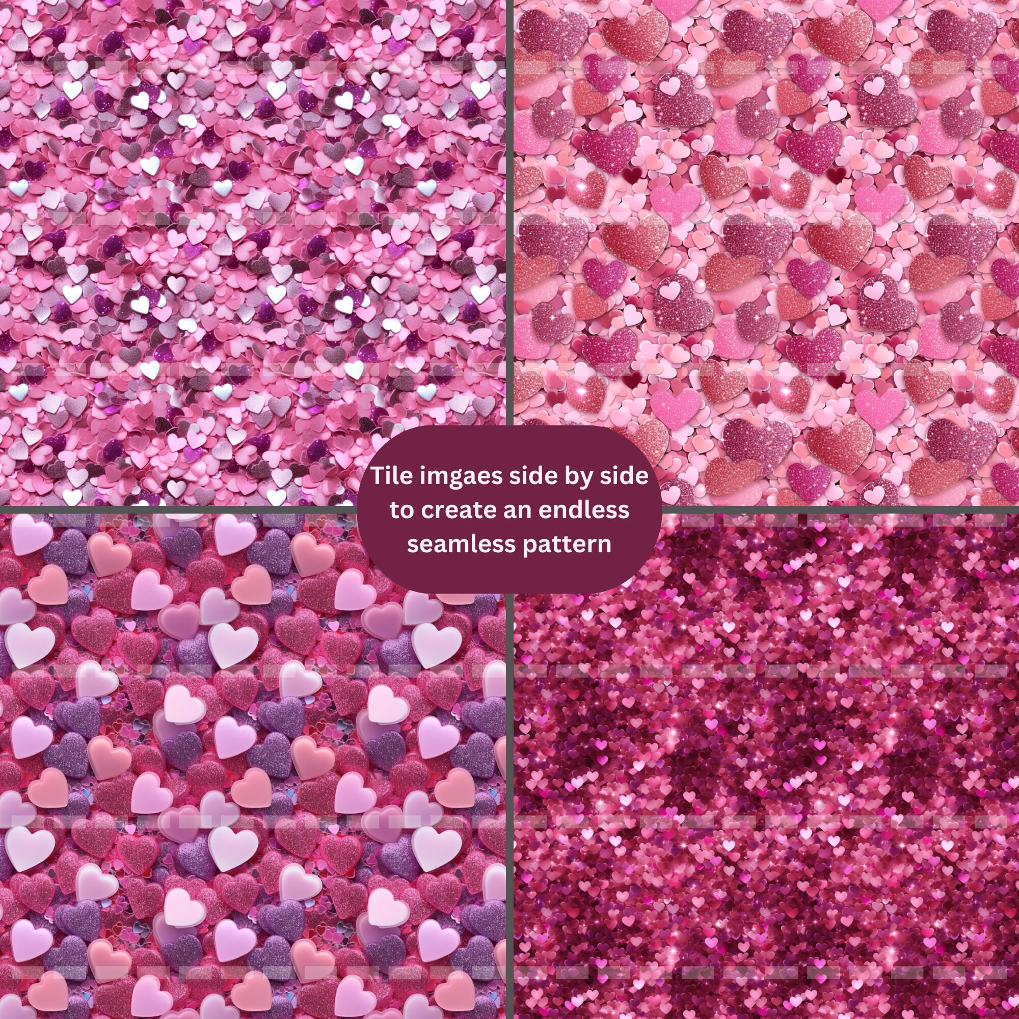 Glitter Hearts Printable Background Scrapbook Papers, 12x12 Seamless ...