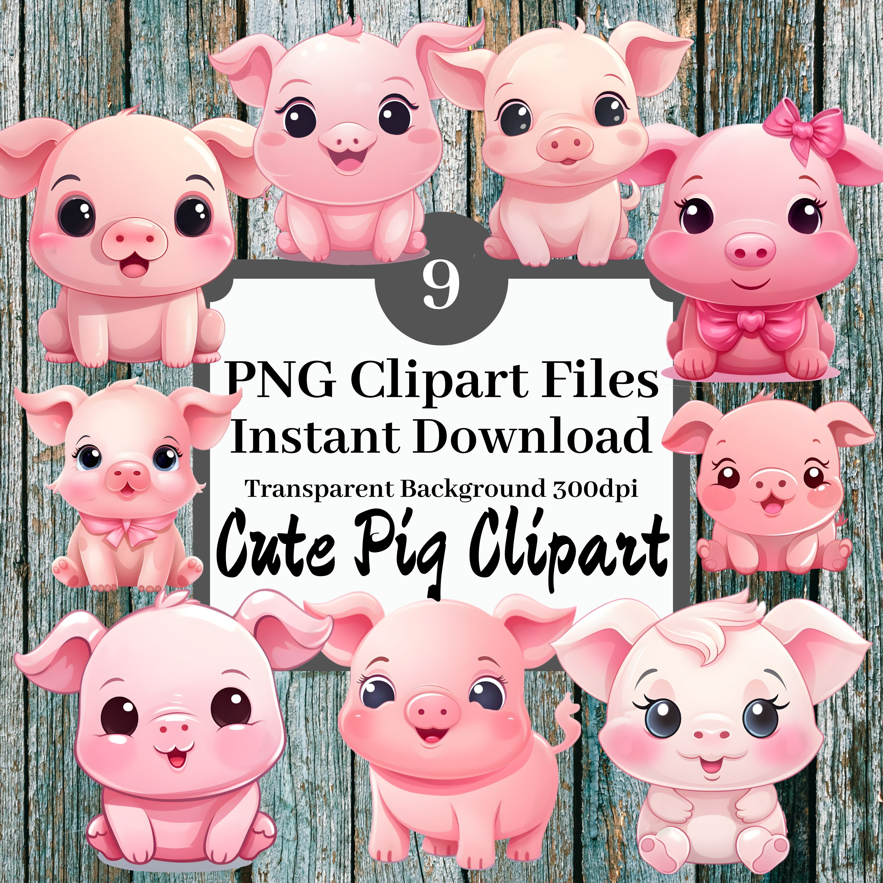 Cute Pig Clipart Set of 9 Clipart PNG Files Kawaii Pigs Pink Pig ...