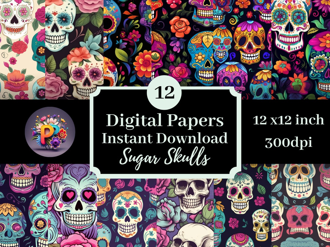 Sugar Skulls Digital Paper, Printable Background, Scrapbook Papers ...