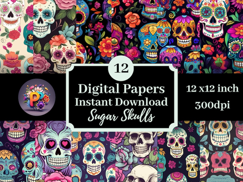 Sugar Skulls Digital Paper, Printable Background, Scrapbook Papers ...
