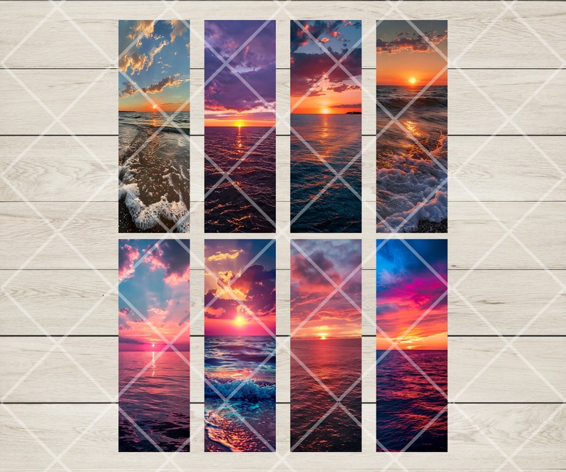 Ocean Sunset Printable Bookmarks Set of 8 Digital Download 11x8.5 PDF ...