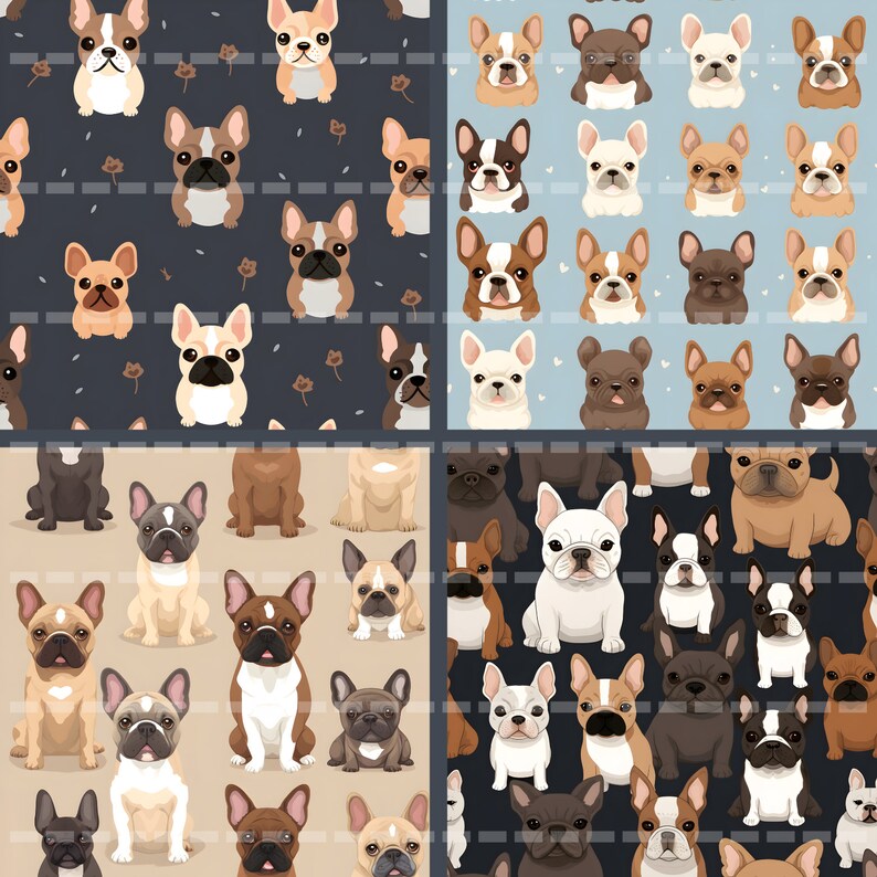 Cute Frenchies Printable Background Scrapbook Papers, 12x12 Seamless ...