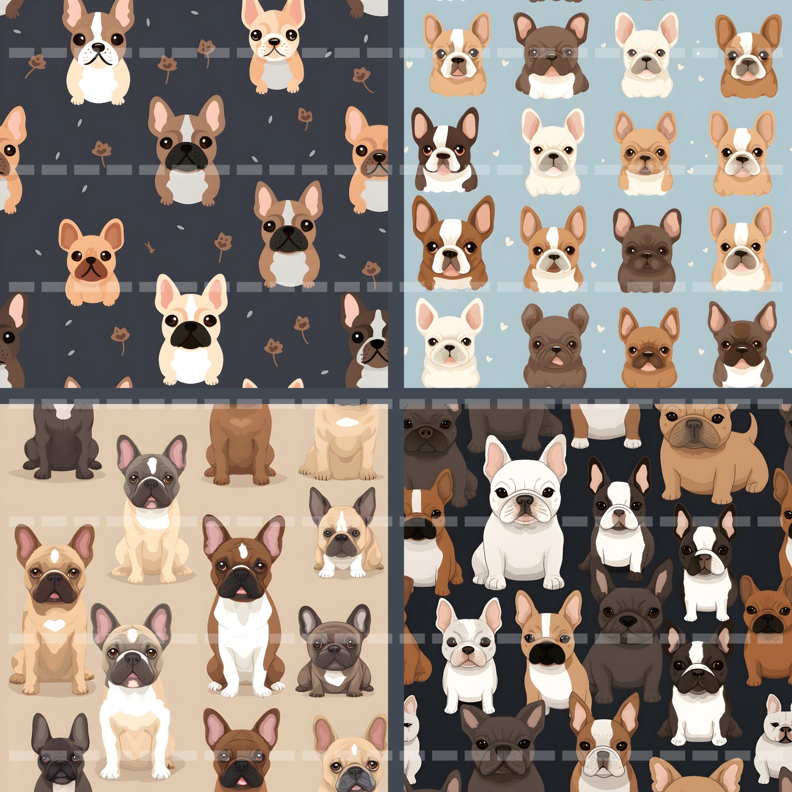 Cute Frenchies Printable Background Scrapbook Papers, 12x12 Seamless JPG Pattern Set of 8 ...