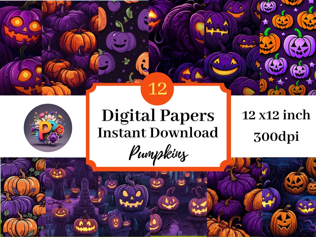 Pumpkins Digital Paper, Printable Background, Scrapbook Papers, 12x12 ...