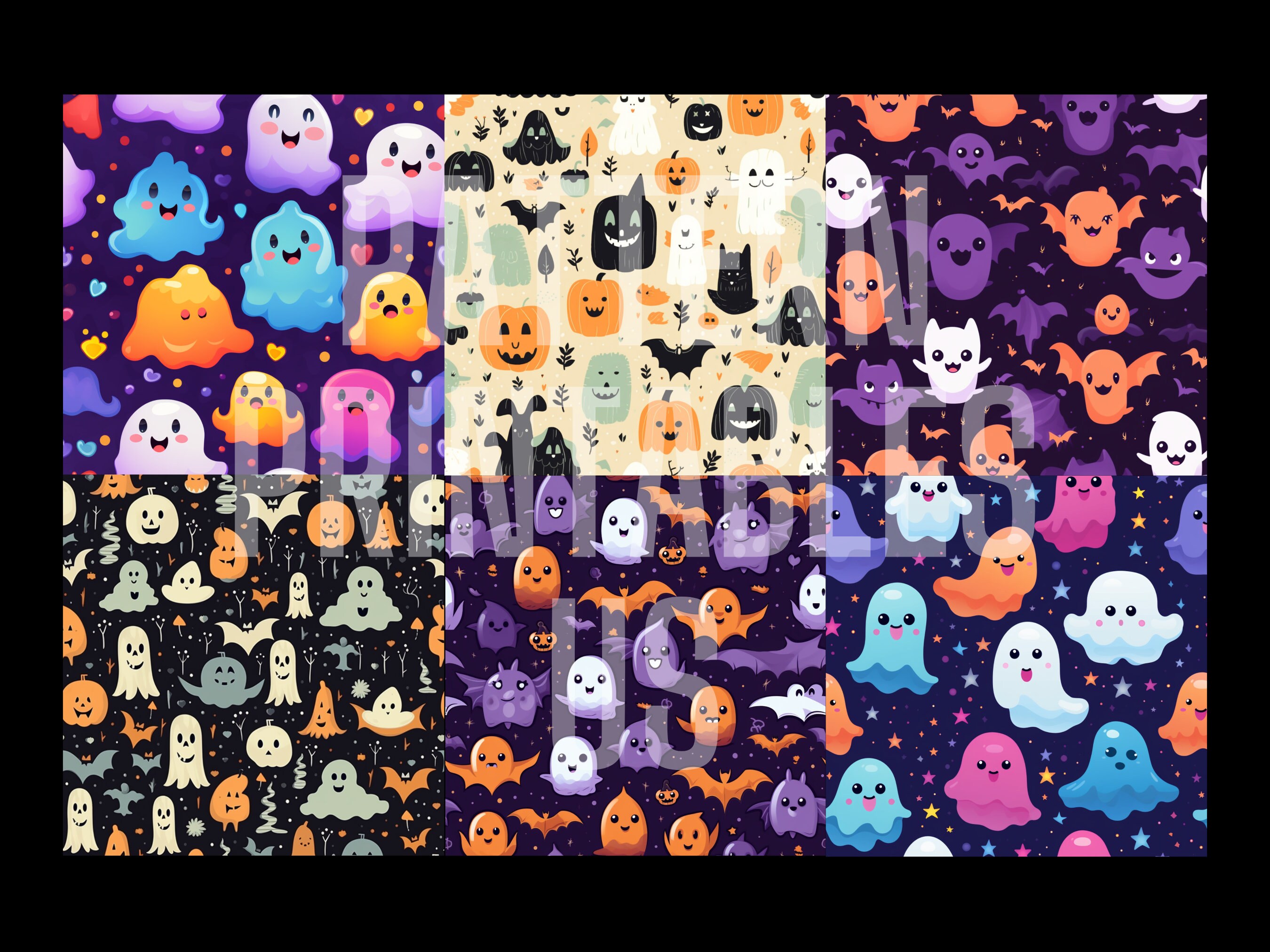 Fun Ghosts Digital Paper, Printable Background, Scrapbook Papers, 12x12 ...