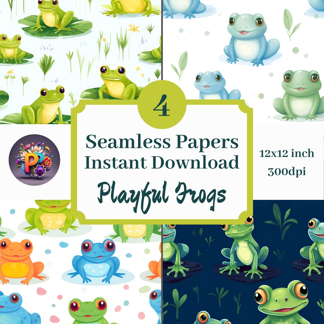 Playful Frogs Digital Paper Printable Background Scrapbook Papers 12x12 ...