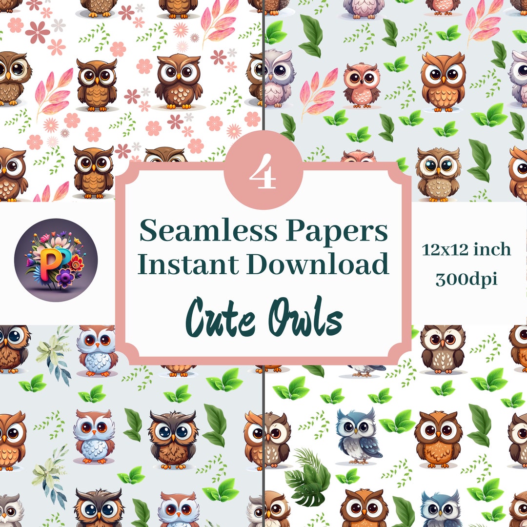 Cute Owls 12x12 Digital Paper Printable Background Scrapbook Papers ...