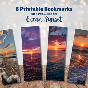 Ocean Sunset Printable Bookmarks Set of 8 Digital Download 11x8.5 PDF ...