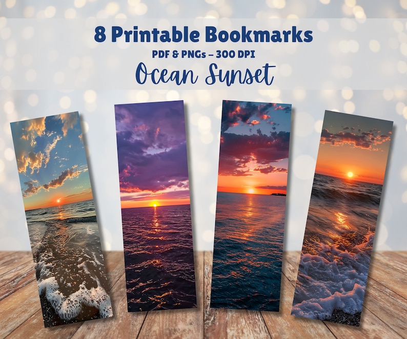 Ocean Sunset Printable Bookmarks Set of 8 Digital Download 11x8.5 PDF ...