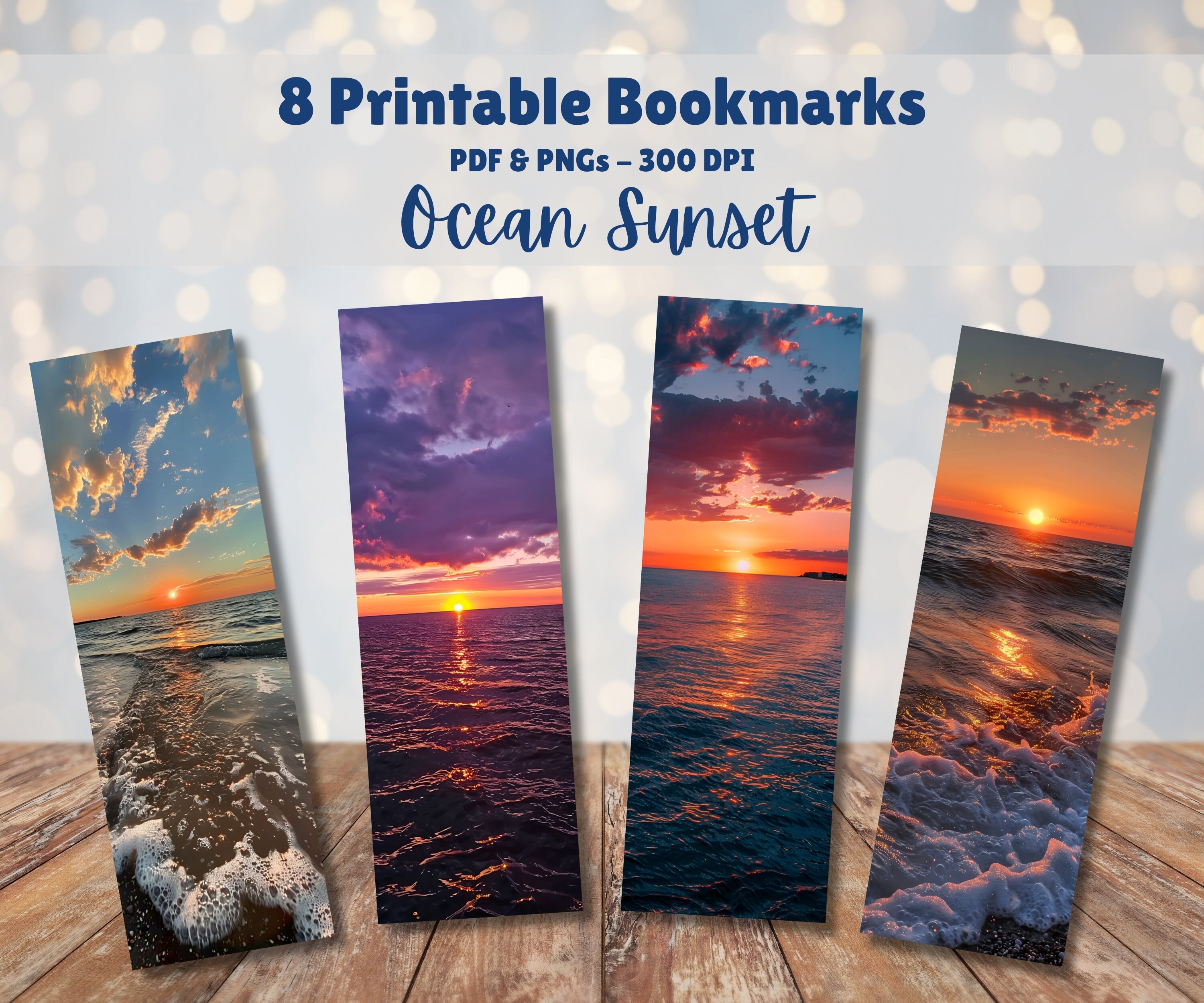 Ocean Sunset Printable Bookmarks Set of 8 Digital Download 11x8.5 PDF ...
