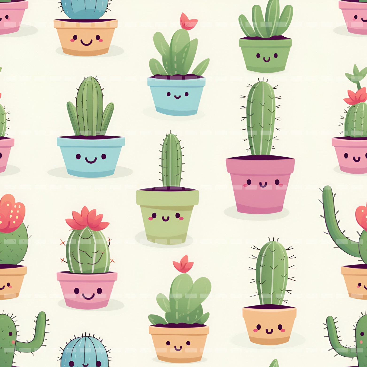 Cute Cactus Pots Printable Background Scrapbook Papers, 12x12 Seamless ...