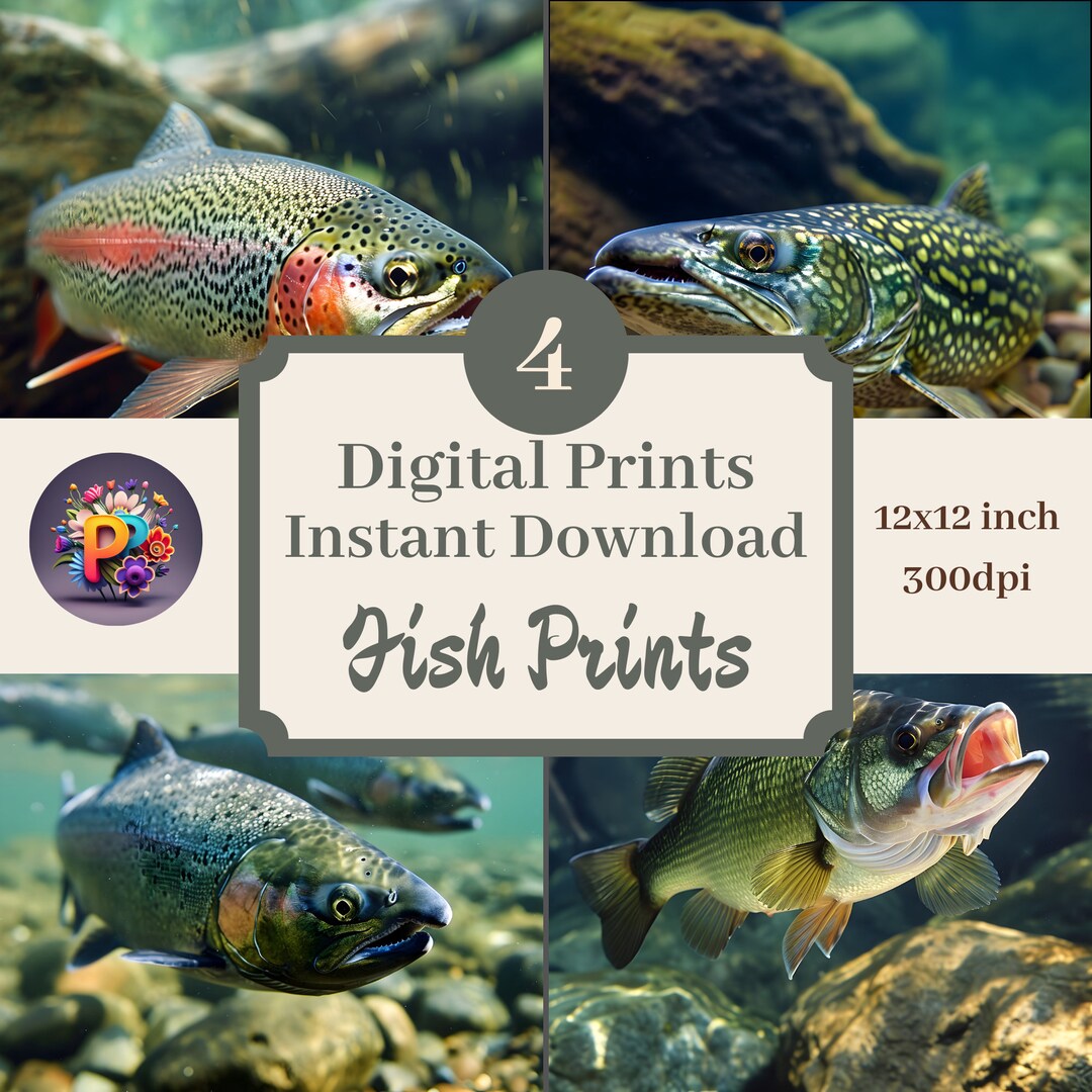 Fish Prints Printable Background Scrapbook Papers, 12x12 Set of 4 ...