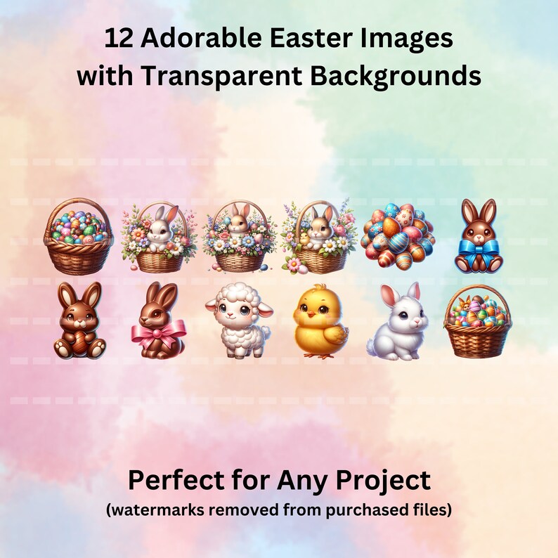 Easter Bundle Clipart Set of 12 Clipart PNG Files Kawaii Easter, Cute ...