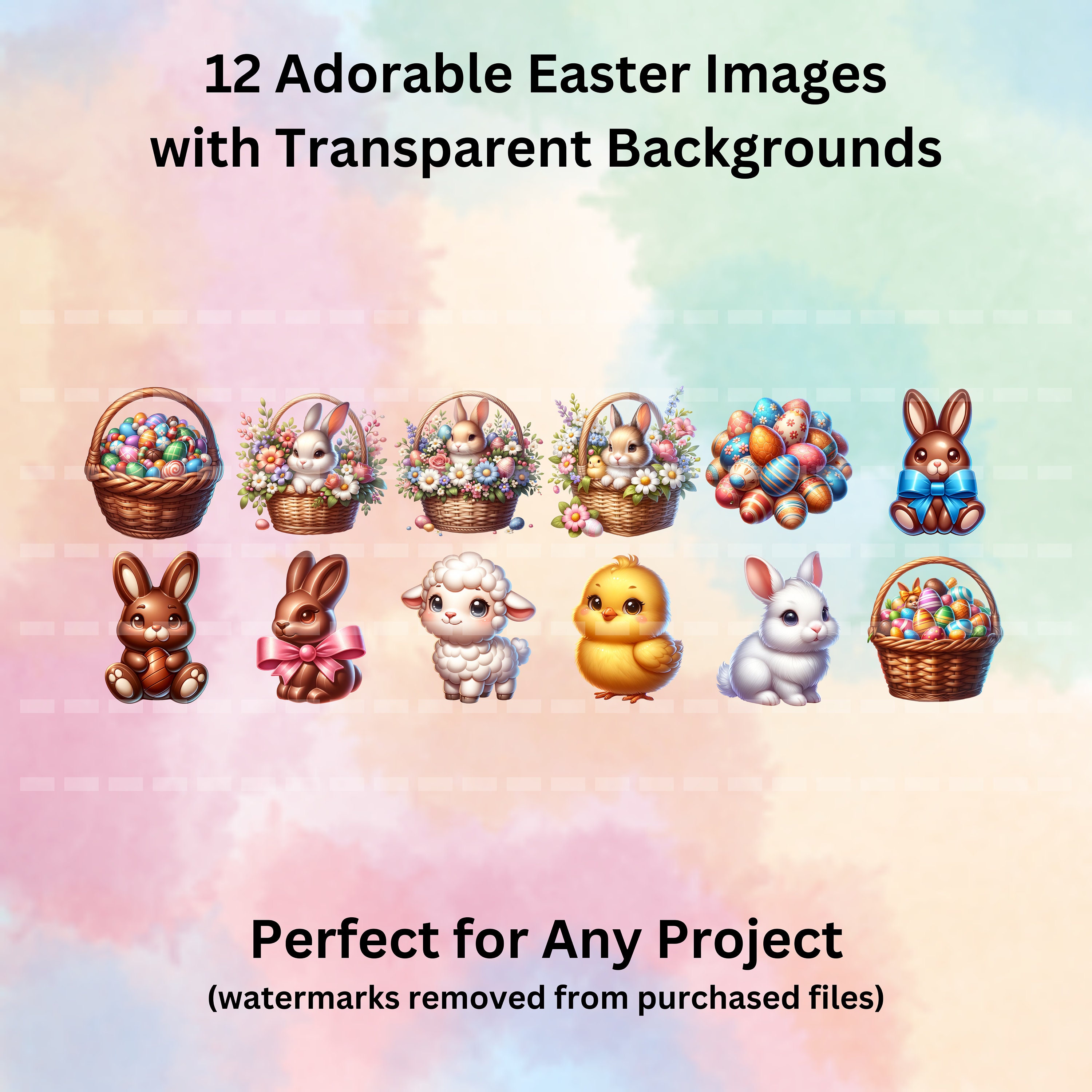Easter Bundle Clipart Set of 12 Clipart PNG Files Kawaii Easter, Cute ...