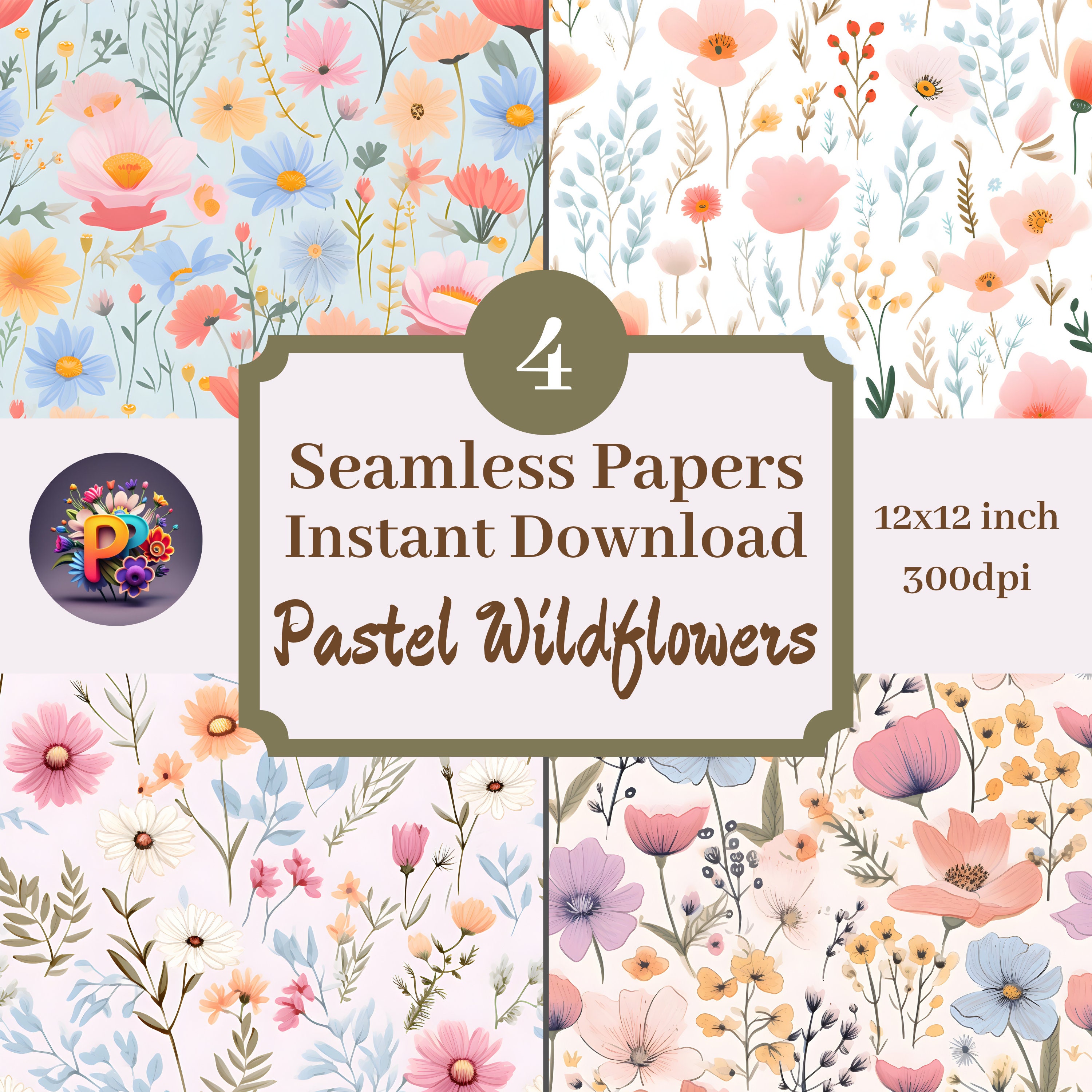 Pastel Wildflowers Printable Background Scrapbook Papers 12x12 Seamless ...