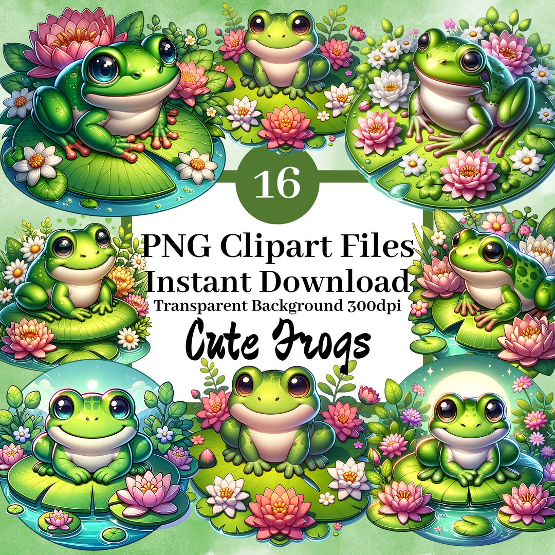 Cute Frogs Clipart Bundle Set of 16 Clipart Files Digital Scrapbook ...