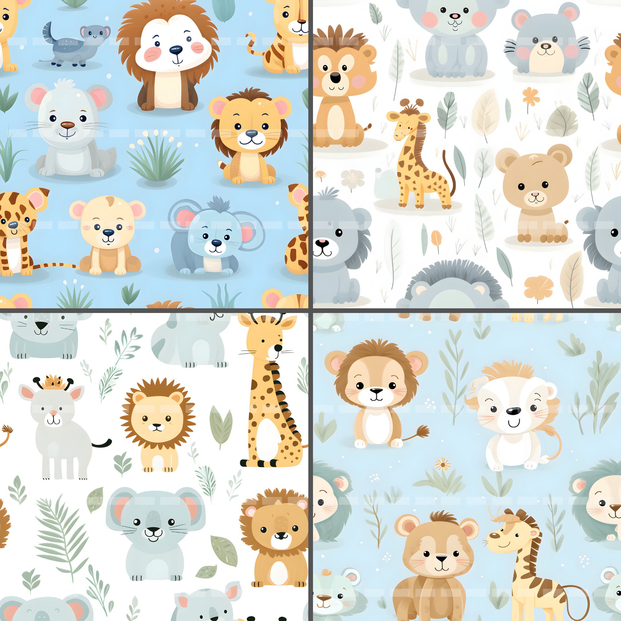 Blue Baby Safari Printable Background Scrapbook Papers, 12x12 Seamless ...
