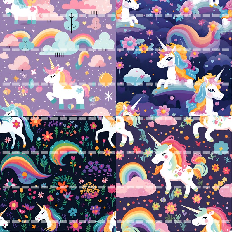 Cute Unicorns Digital Paper, Printable Background, Scrapbook Papers ...
